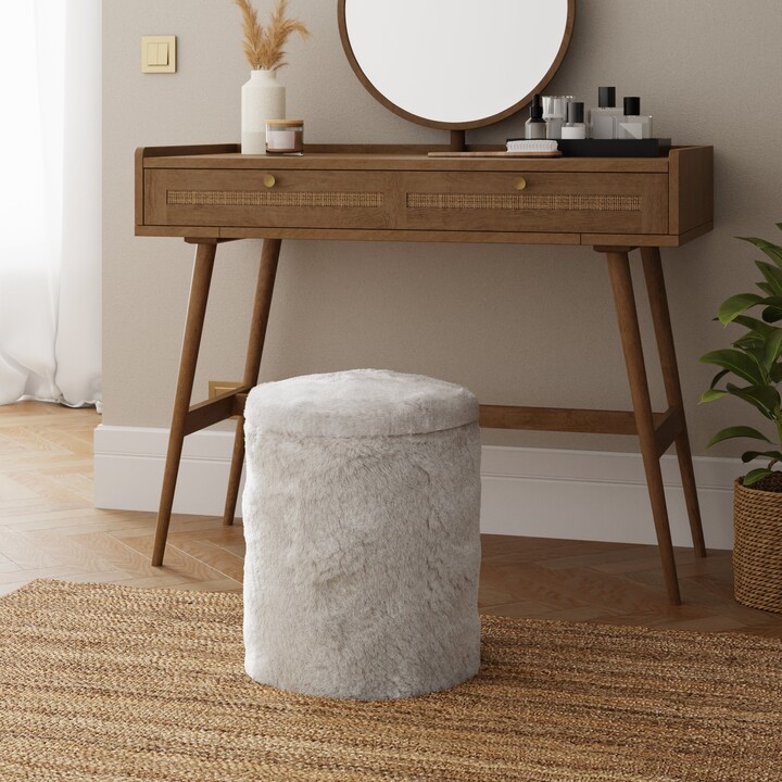Dunelm Supersoft Faux Fur Storage Footstool Mink - ShopStyle