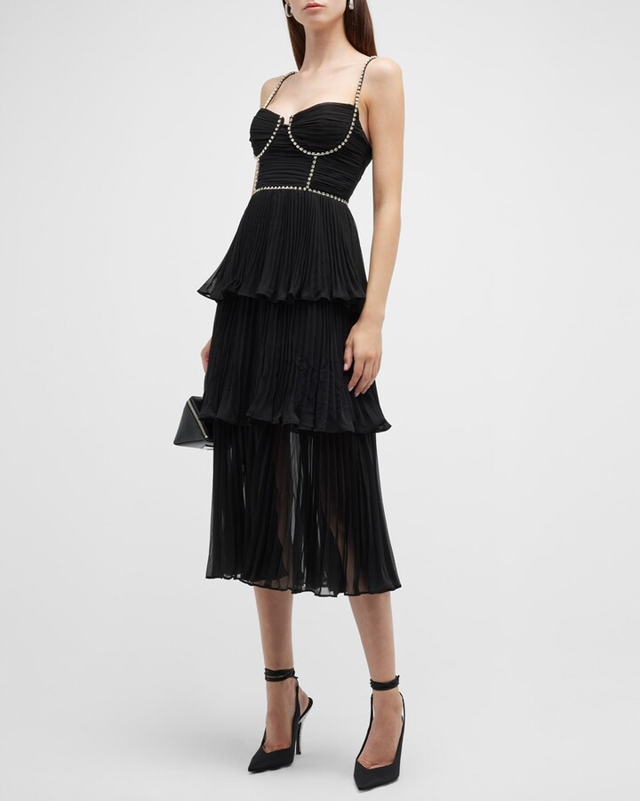 Self-Portrait Rhinestone Tiered Chiffon Midi Dress - ShopStyle