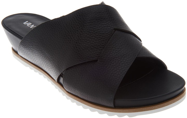 VANELi Leather Cross Band Low Wedge Slides - Hilde - ShopStyle Sandals