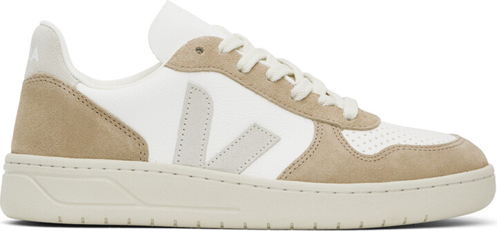 Veja Beige & White V-10 Leather Sneakers - ShopStyle