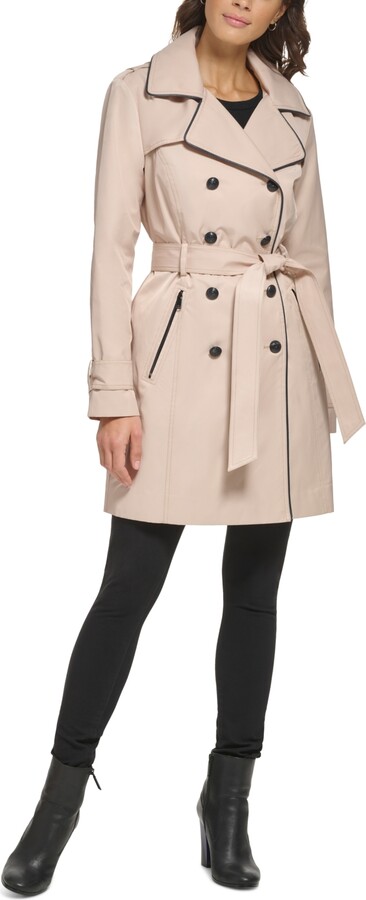 GUESS Women's Double-Breasted Hooded Belted Trench Coat - ShopStyle