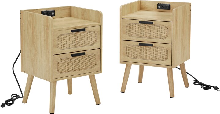 GREATPLANINC Japanese Hand Rattan Bedside Table Bohemian Locker ...