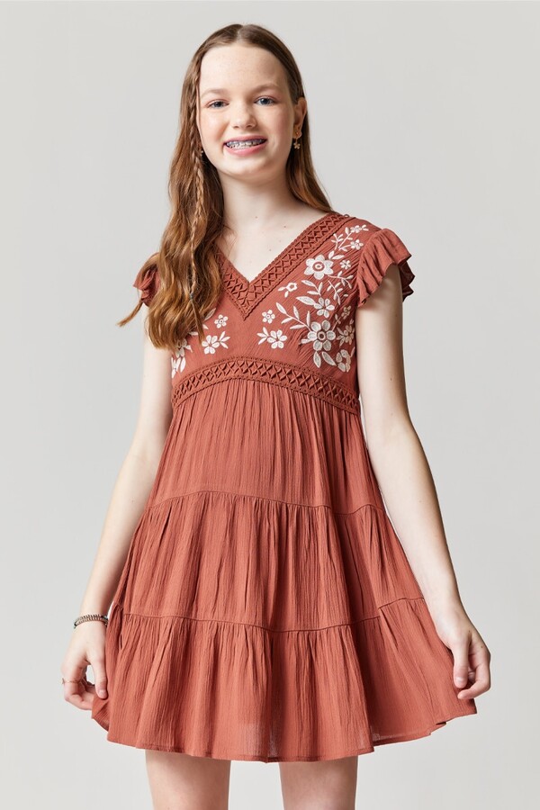 Franki by Francesca's franki Floral Embroidered Tiered Dress for Girls ...