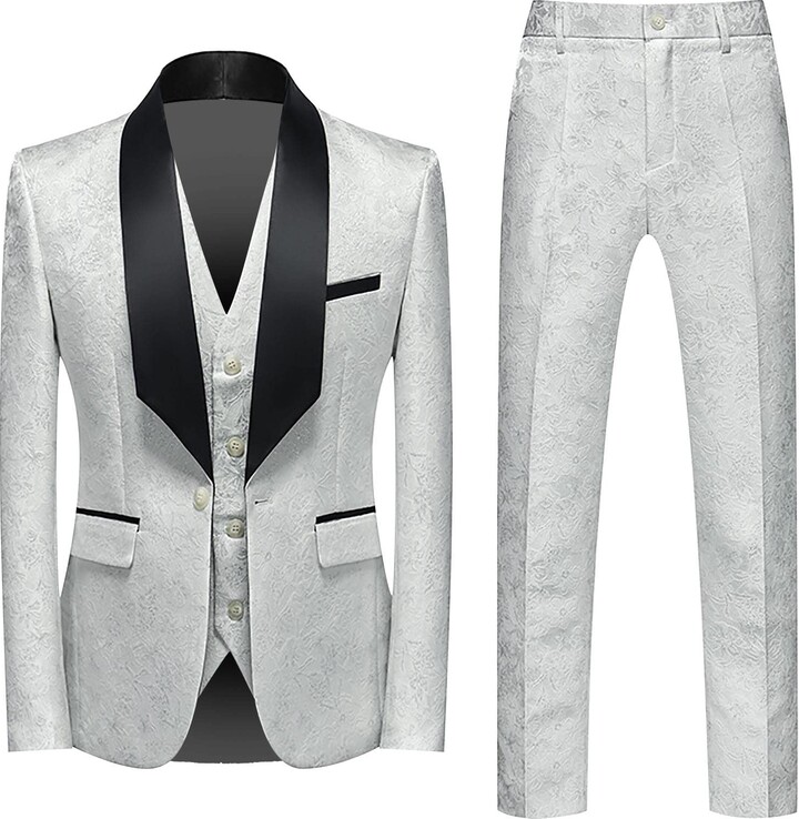 UJSQNDG Mens 3 Piece Formal Work Office Blazer Plus Size Blazer Set ...