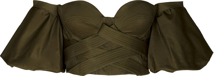 Andres Otalora Bauta Puff-Sleeve Cotton Drill Bustier Top - ShopStyle