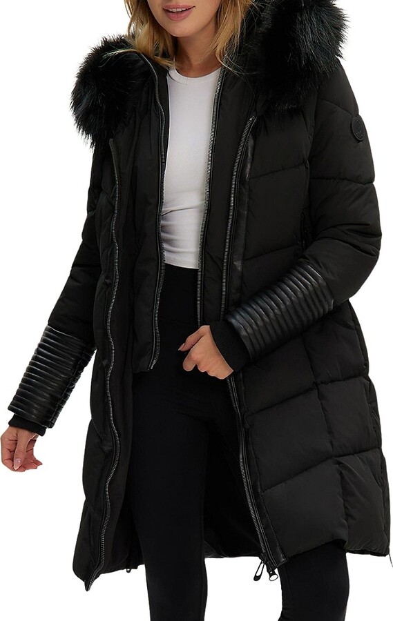 Noize Priya Faux Fur Trim Quilted Parka - ShopStyle Coats