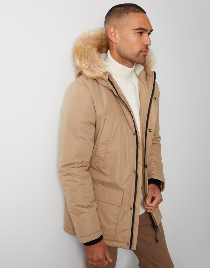 'Mansion' Showerproof Parka Jacket with Borg-Lined Hood - Beige ...
