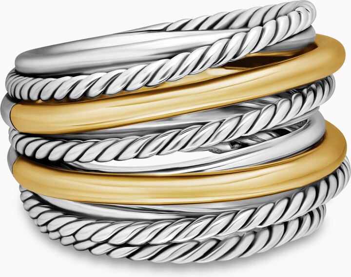 David Yurman Crossover Ring in Sterling Silver with 18K Yellow Gold ...