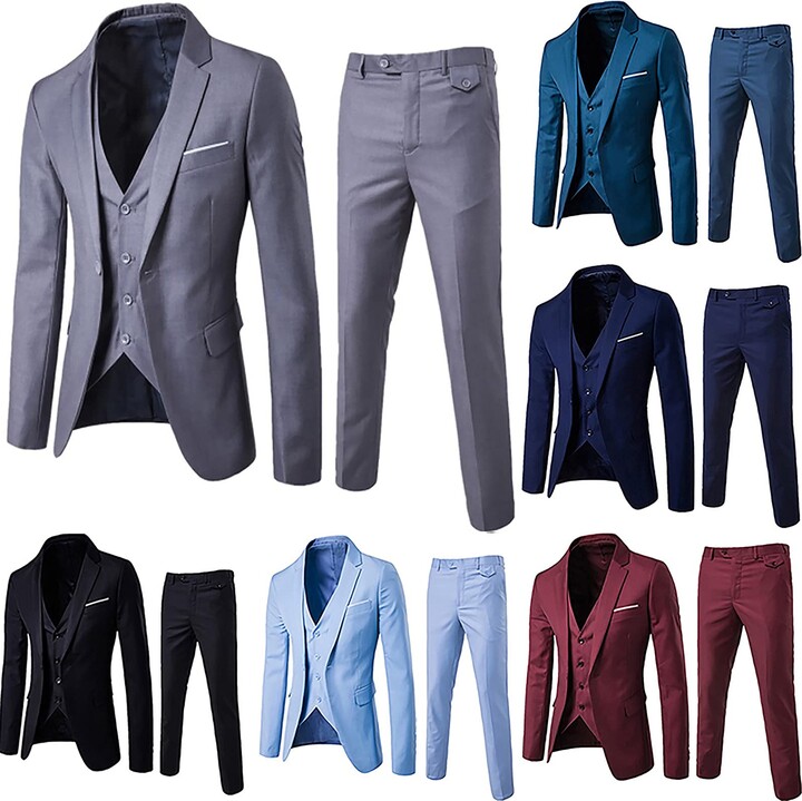 waitFOR Men's 3 Piece Suit Blazer Waistcoat and Pant Slim Fit Wedding ...