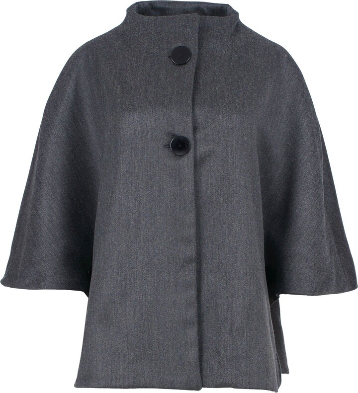 Conquista Dark Grey Wool Cape With Short Sleeves - ShopStyle