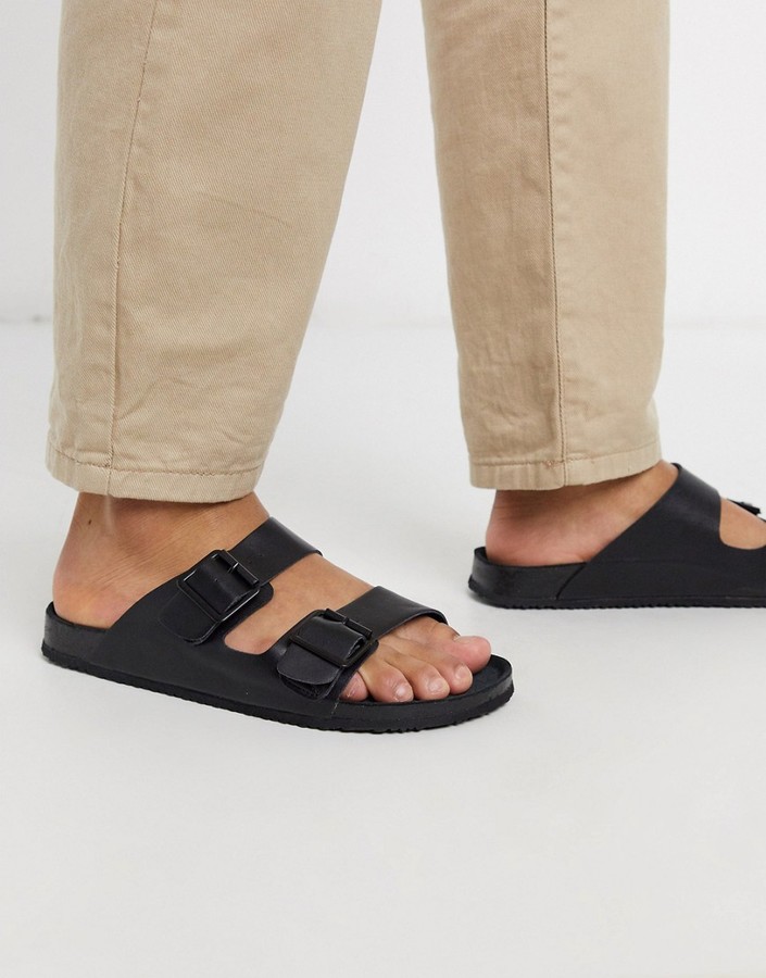 ASOS DESIGN sandals in triple black with buckle - ShopStyle