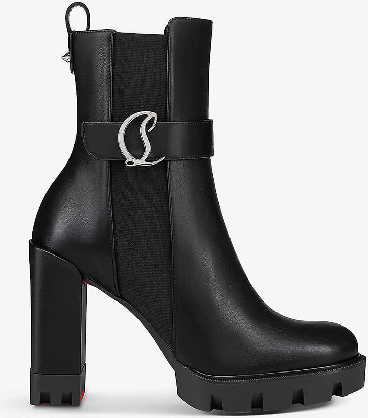 Christian Louboutin Womens Black CL Logo-plaque 100 Leather Chelsea ...