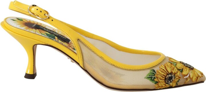 Dolce & Gabbana Sunflower Mesh Heels Slingback Women's Shoes ...