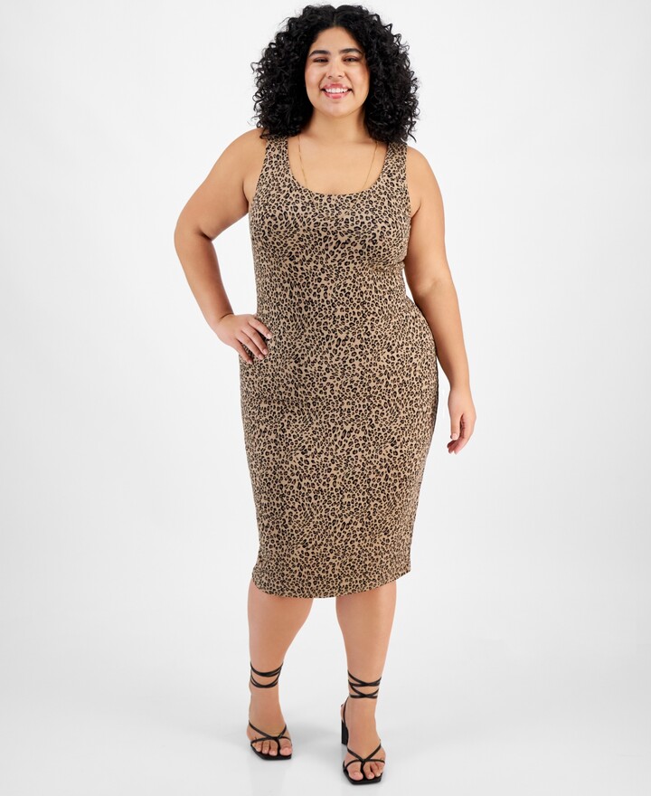 Bar III Plus Size Cheetah-Print Bodycon Midi Dress, Created for Macy's ...