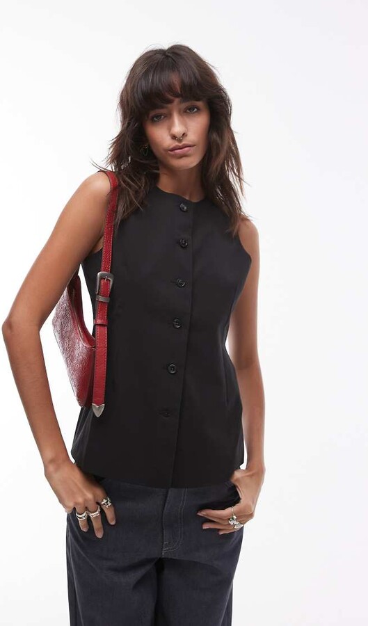 Topshop tailored vest in black - ShopStyle