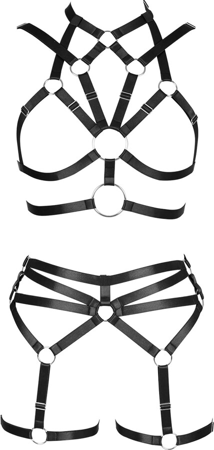 BANSSGOTH Body Full Cage Harness Bra and Garter Belt Set for Women ...