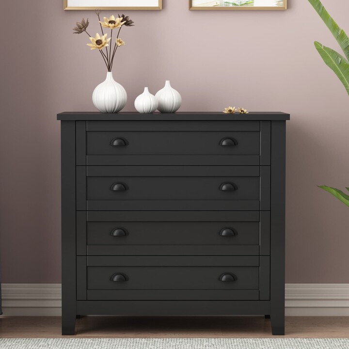 EYIW Wood 4-Drawers Dresser with Retro Shell-Shaped Handle, Storge ...