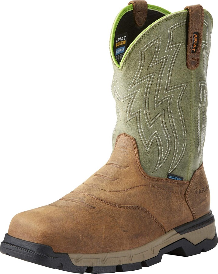 Ariat Mens Rebar Flex Western Waterproof Work Boot Rye Brown/Olive ...