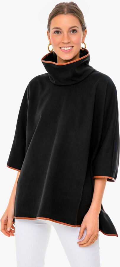 Tuckernuck Black Leather Trim Funnel Neck Piper Poncho - ShopStyle ...
