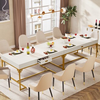 Lee 63" Long Rectangular Dining Table for 4 to 6, Modern White and Gold ...