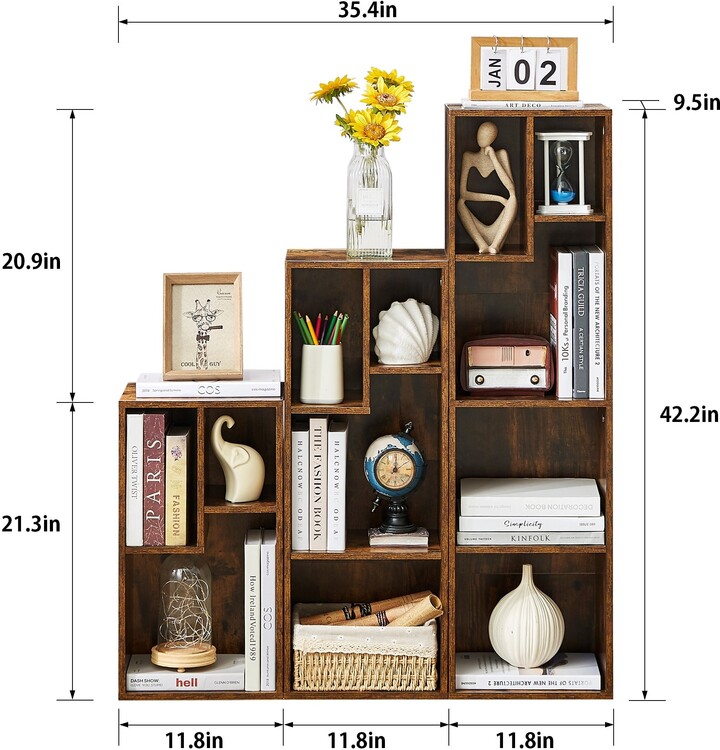 L Shaped Freestanding Ladder Corner Bookshelf, 12 Cubes Stepped Etagere ...