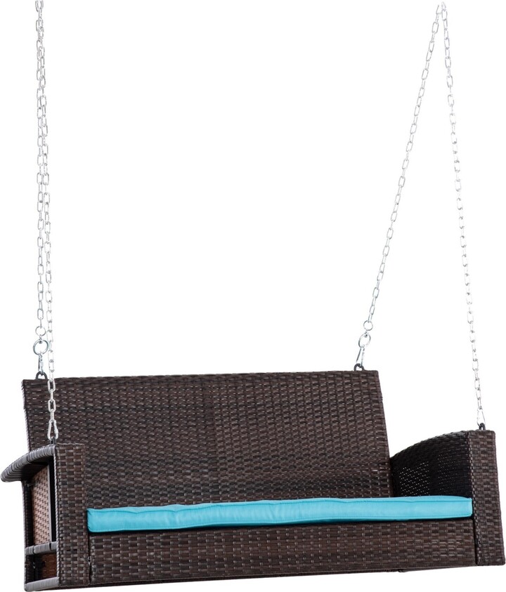 Outsunny 2 Person Wicker Hanging Swing Bench, Front Porch Swing Outdoor Chair with Cushions 550 ...