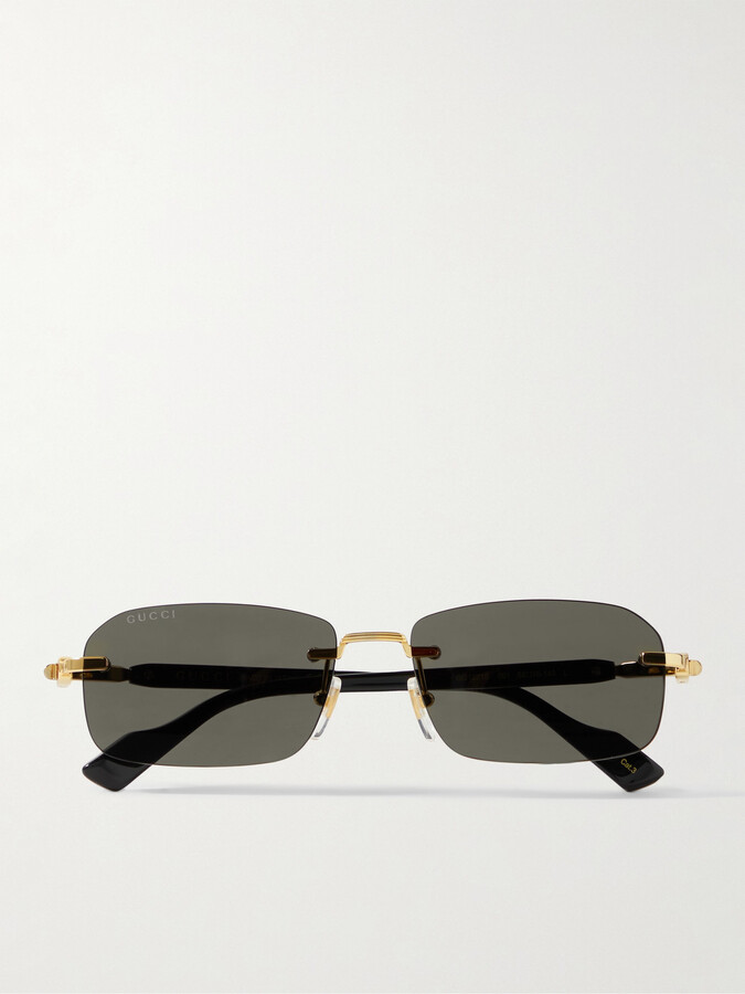 Gucci Rimless Rectangular-Frame Gold-Tone and Acetate Sunglasses ...