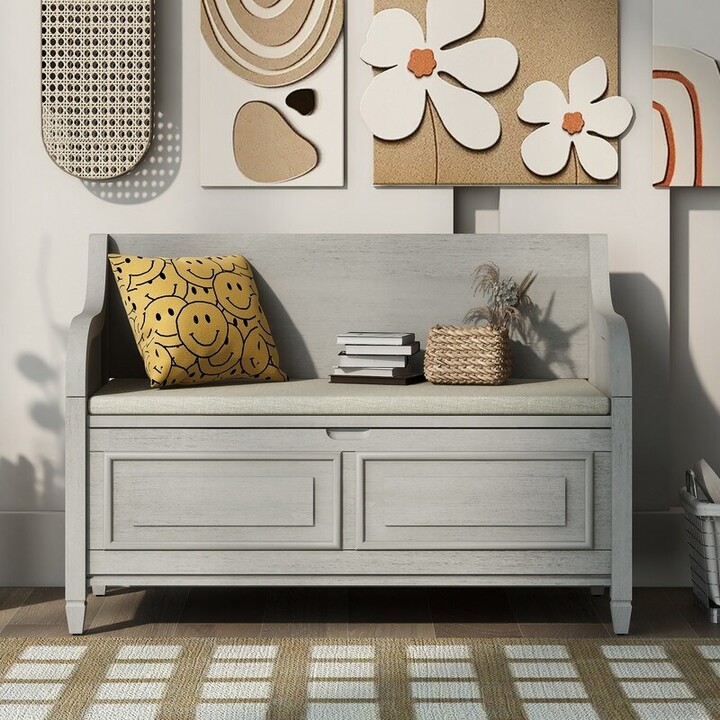 GEROJO 42" Rustic Solid Wood Entryway Multifunctional Storage Bench ...