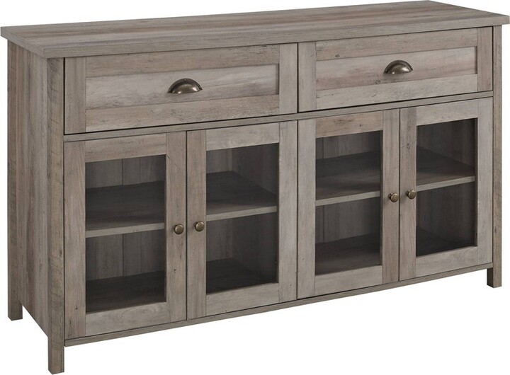 Millia Transitional Farmhouse 4 Door Sideboard with Glass Panels Gray ...