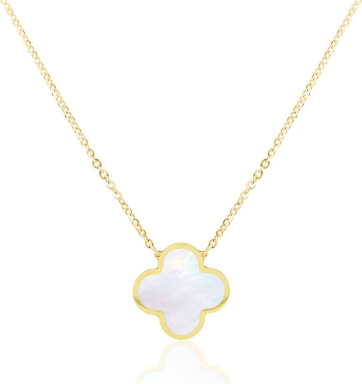 The Lovery Extra Large Mother of Pearl Single Clover Necklace 14K Gold ...