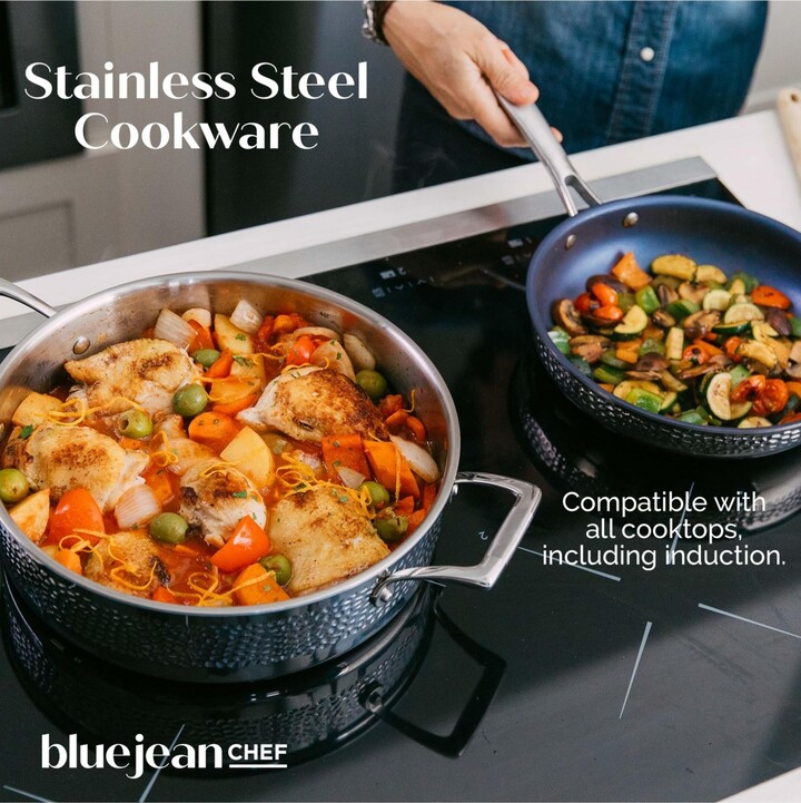 Blue Jean Chef 3-Piece Stainless Steel Cookware Set, Hammered Finish ...
