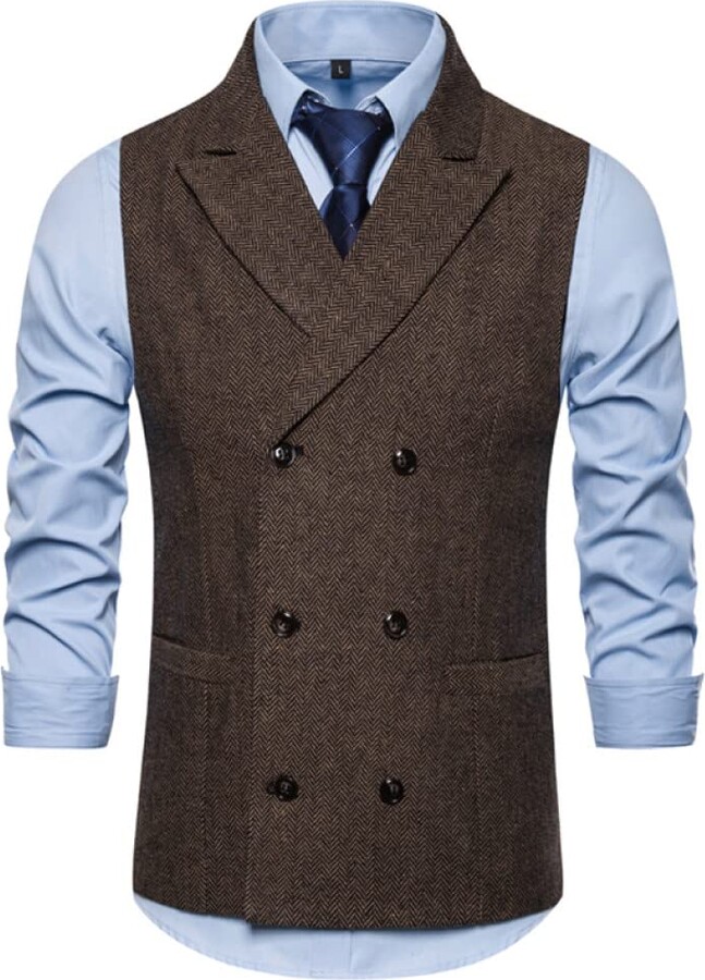 COSKTIARL Men'S Formal Waistcoat - Fashion Tweed Double Breasted Suit ...