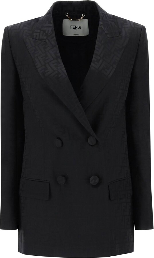 Fendi Double-Breasted Blazer In Silk Satin With Monogram Motif - ShopStyle
