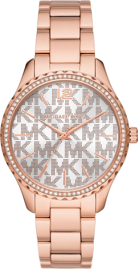 Michael Kors Layton Three-Hand Rose Gold-Tone Stainless Steel Women's ...