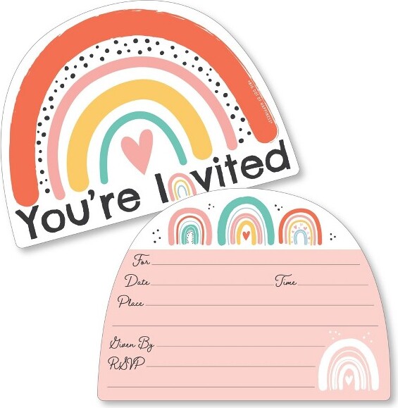 Big Dot of Happiness Hello Rainbow - Shaped Fill-In Invitations - Boho ...