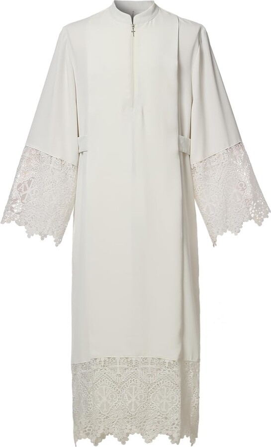 CAMDOM White Clergy ALB Robe Catholic Adults Lace Pleated Long Robes ...
