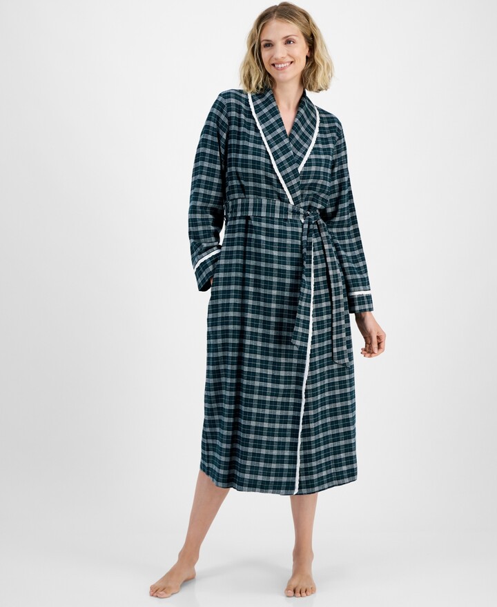 Charter Club Women's Long Plaid Flannel Robe, Created for Macy's ...