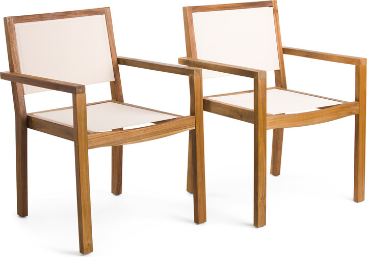 Handcrafted In Vietnam Set Of 2 Outdoor Acacia Wood Stacking Dining Chairs - ShopStyle