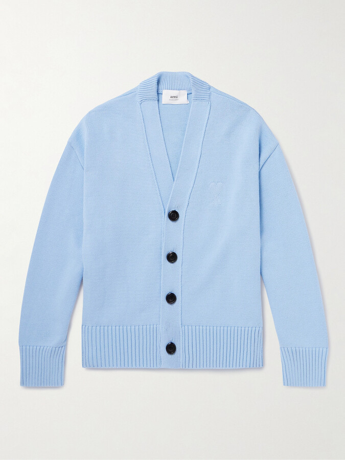 AMI Paris Logo-Embroidered Cotton and Merino Wool-Blend Cardigan ...