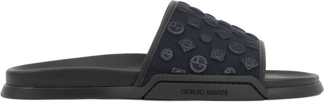 Giorgio Armani All-Over Logo Embossed Slides - ShopStyle