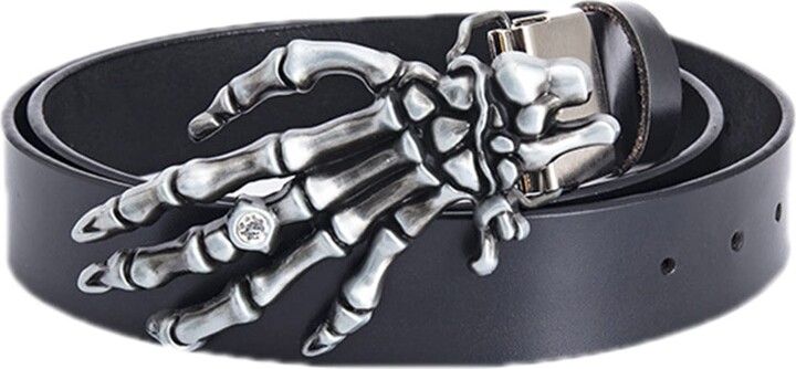 MANYMANY Black Gothic Skeleton Hand Leather Belt Brown Skull Belts Punk ...