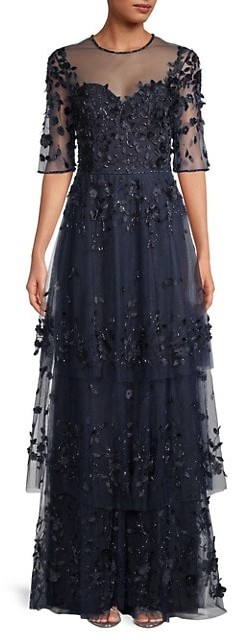 Theia Embellished Tiered Gown - ShopStyle Evening Dresses