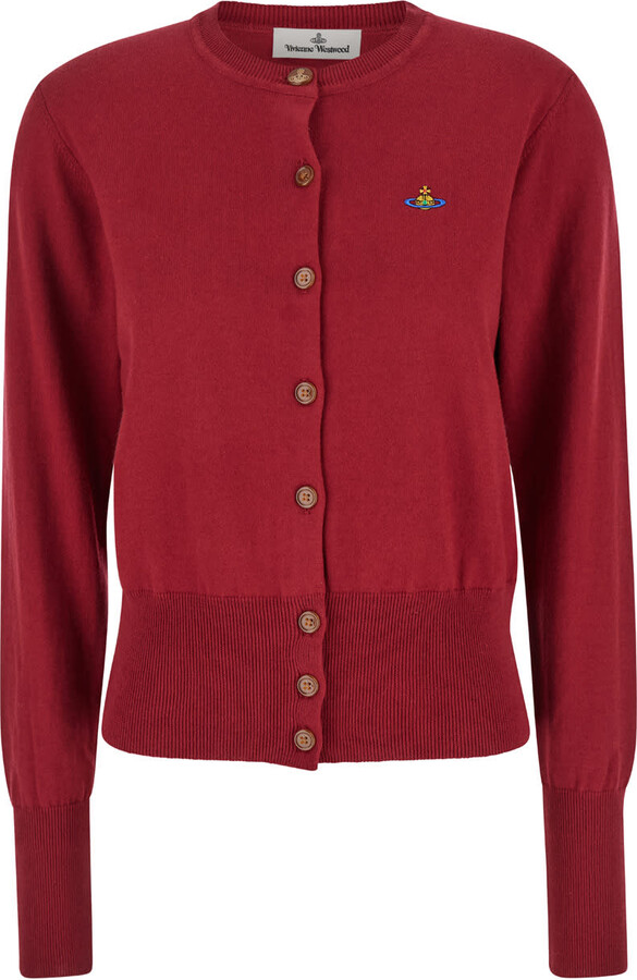 Vivienne Westwood Bea Bordeaux Cardigan With Orb Embroidery And Branded ...