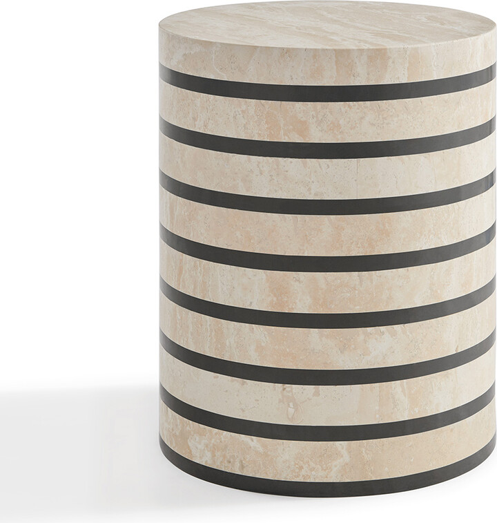 Eternity Modern Adler Sculptural Striped Cylinder Drum Travertine ...