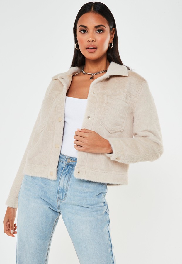 Missguided Nude Short Hair Look Trucker Jacket - ShopStyle