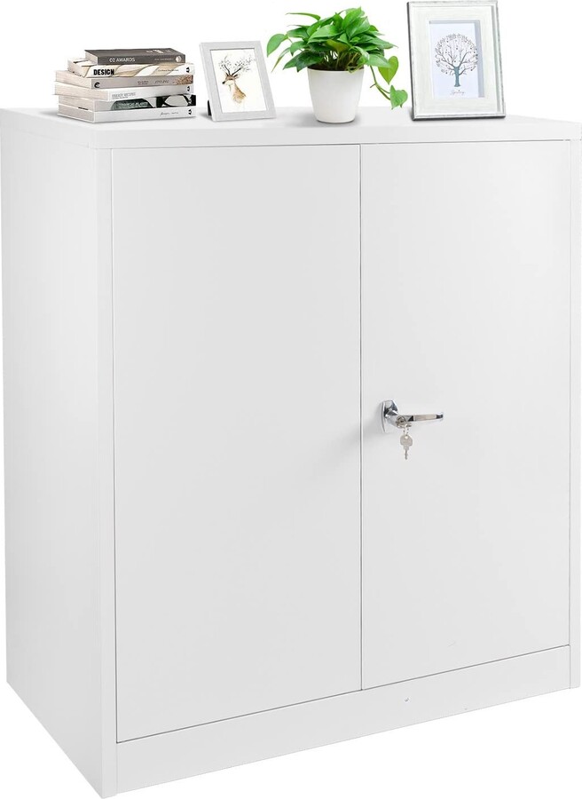 Howcool Storage Cabinet with Lock, White Locking Steel Storage Cabinet ...