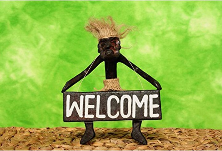 G6 Collection Wooden Handmade Primitive Tribal Statue Holding Welcome ...