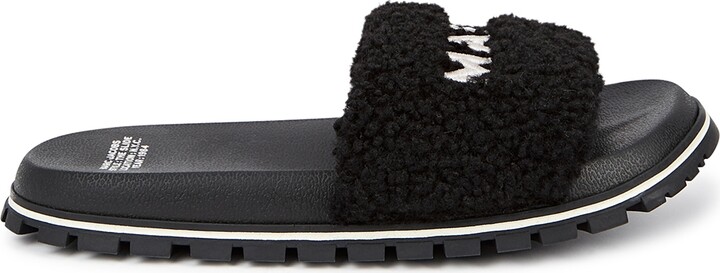 Marc Jacobs The Slide Logo Faux Shearling Sliders - Black - 5 ...