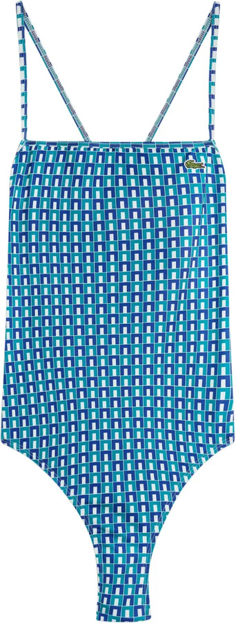 Lacoste Geometric-Print Criss-Cross Swimsuit - ShopStyle