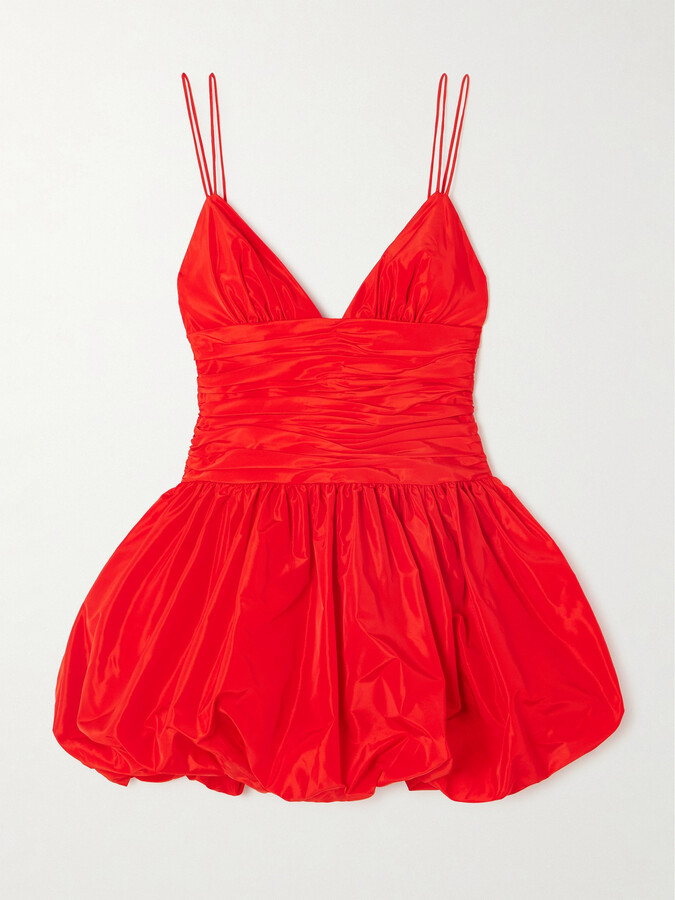 STAUD Loren Ruched Taffeta Mini Dress - Red - ShopStyle